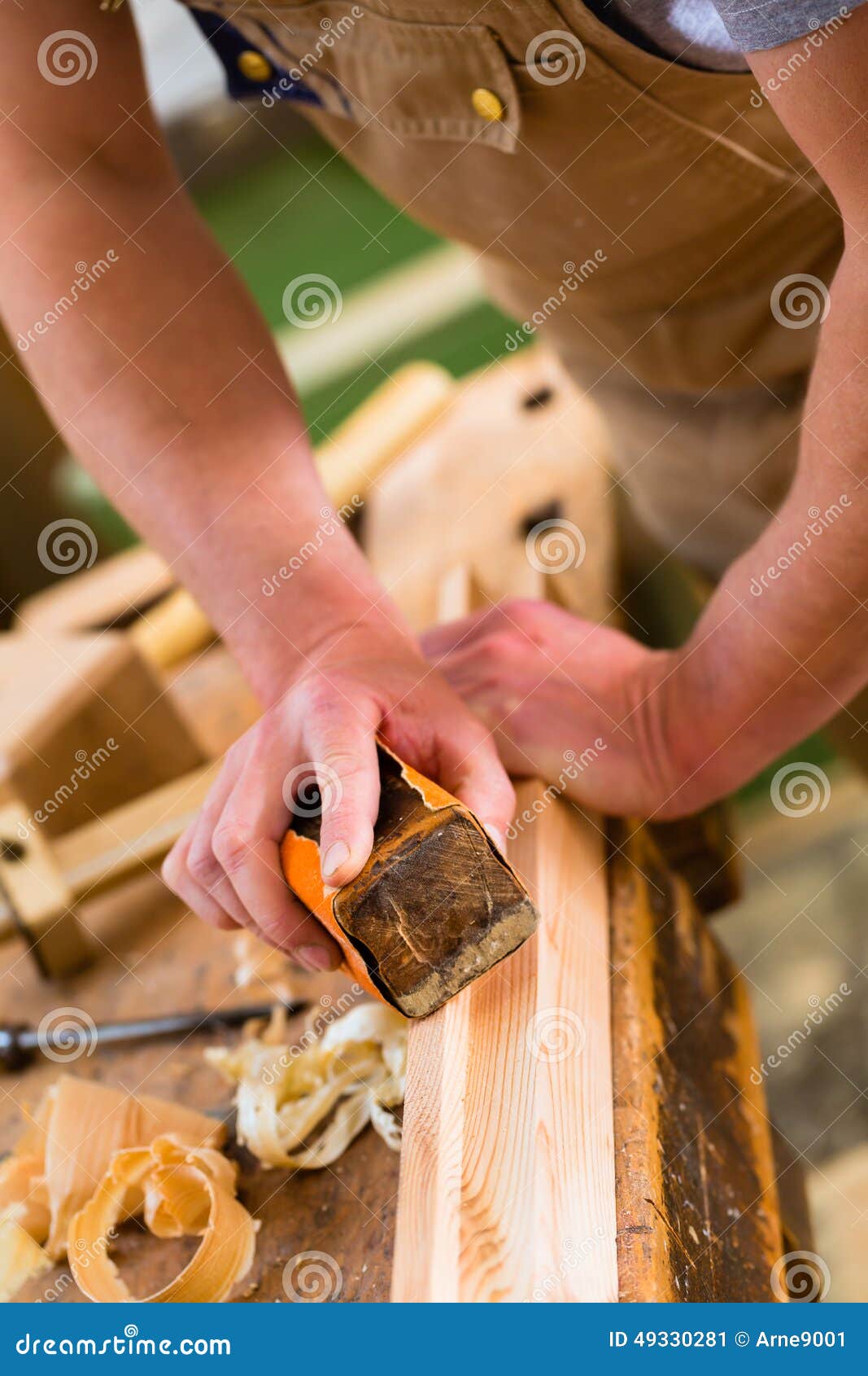 Carpenter with Sanding Block in Carpentry Stock Image - Image of worker ...