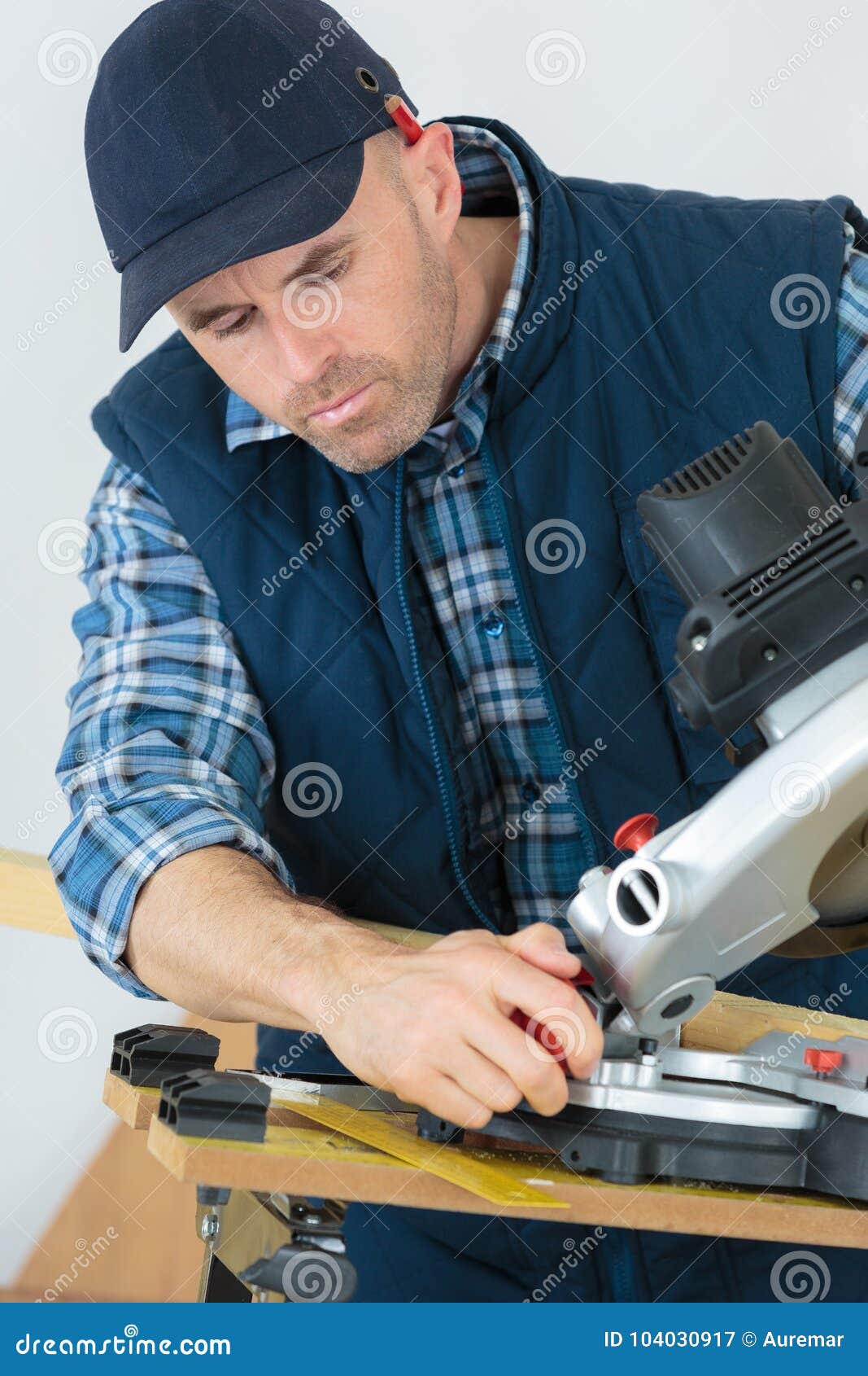 Carpenter Sawing Board on Machine Stock Image - Image of timber ...