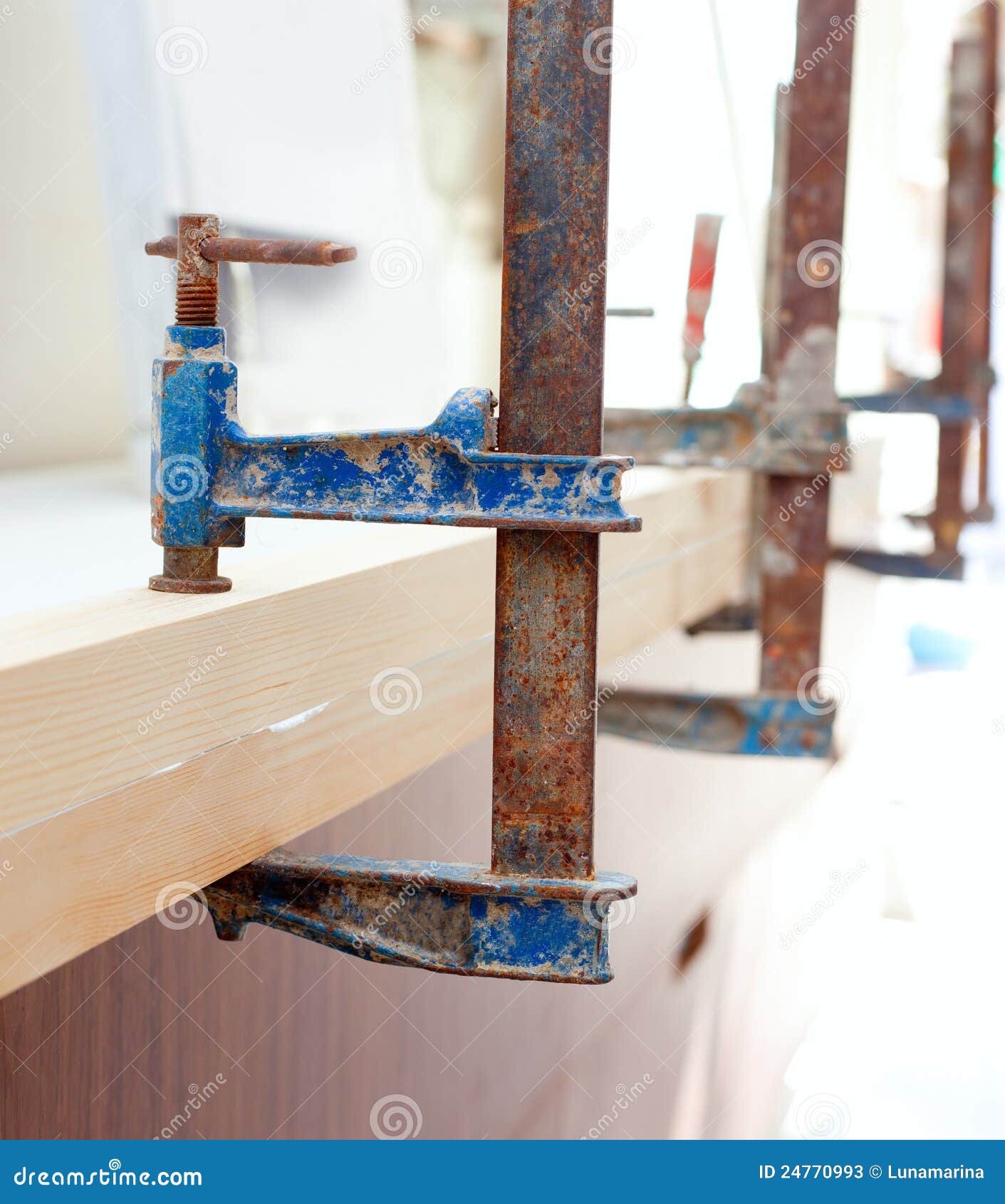 Carpenter Clamp Tool Pressing Wood Slats Stock Image - Image of cabinet ...