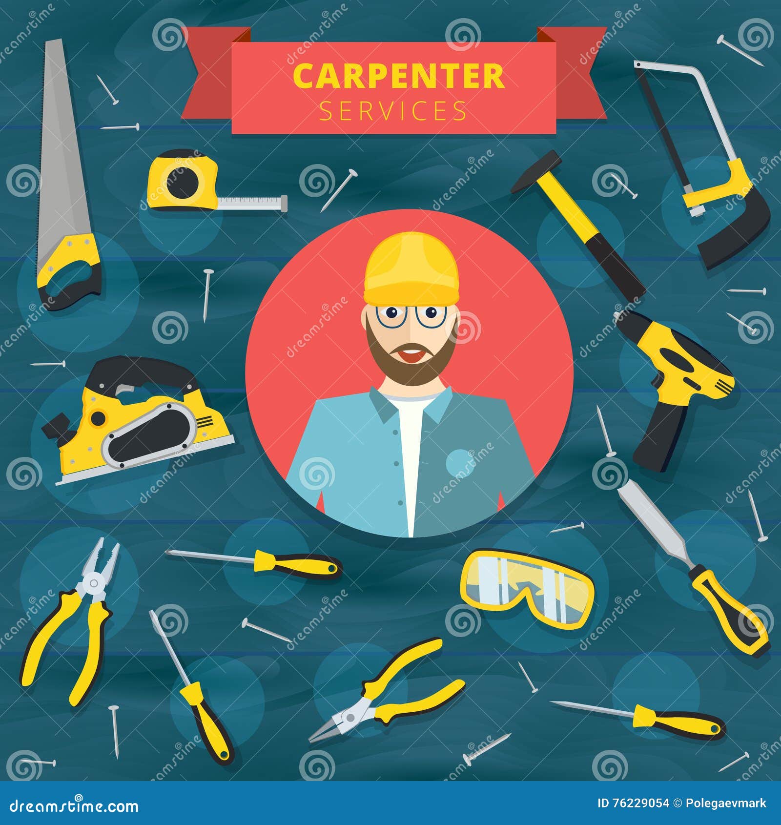 Carpenter Service Vector Concept Design. Woodworker Banner Backg ...