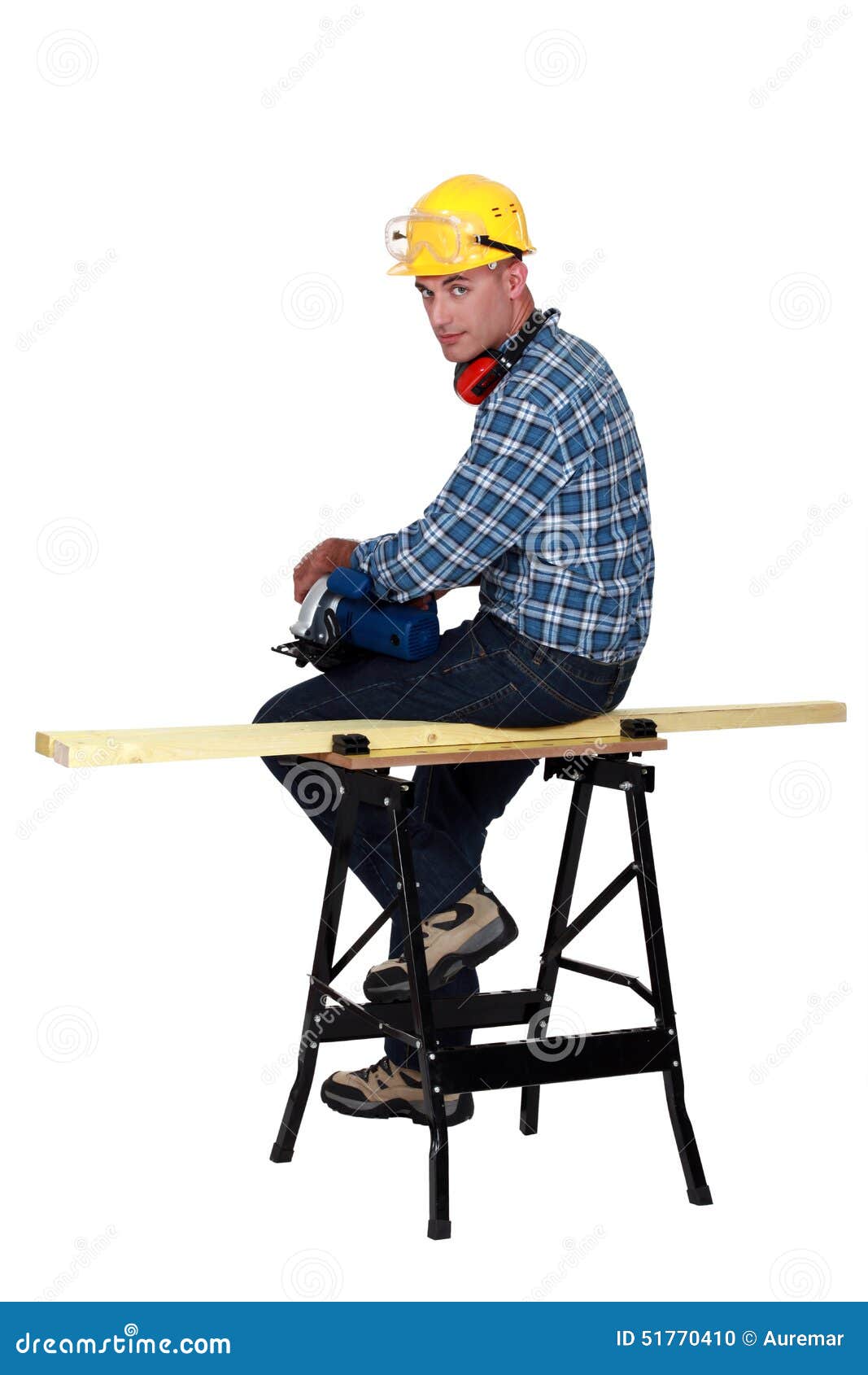 Carpenter sitting on bench stock photo. Image of standing - 51770410