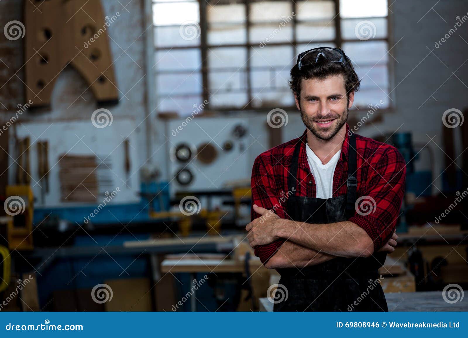 Carpenter Smiling and Crossing Arms Stock Photo - Image of studio ...