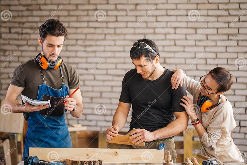 Carpenter with Students in Woodworking Workshop Stock Image - Image of ...