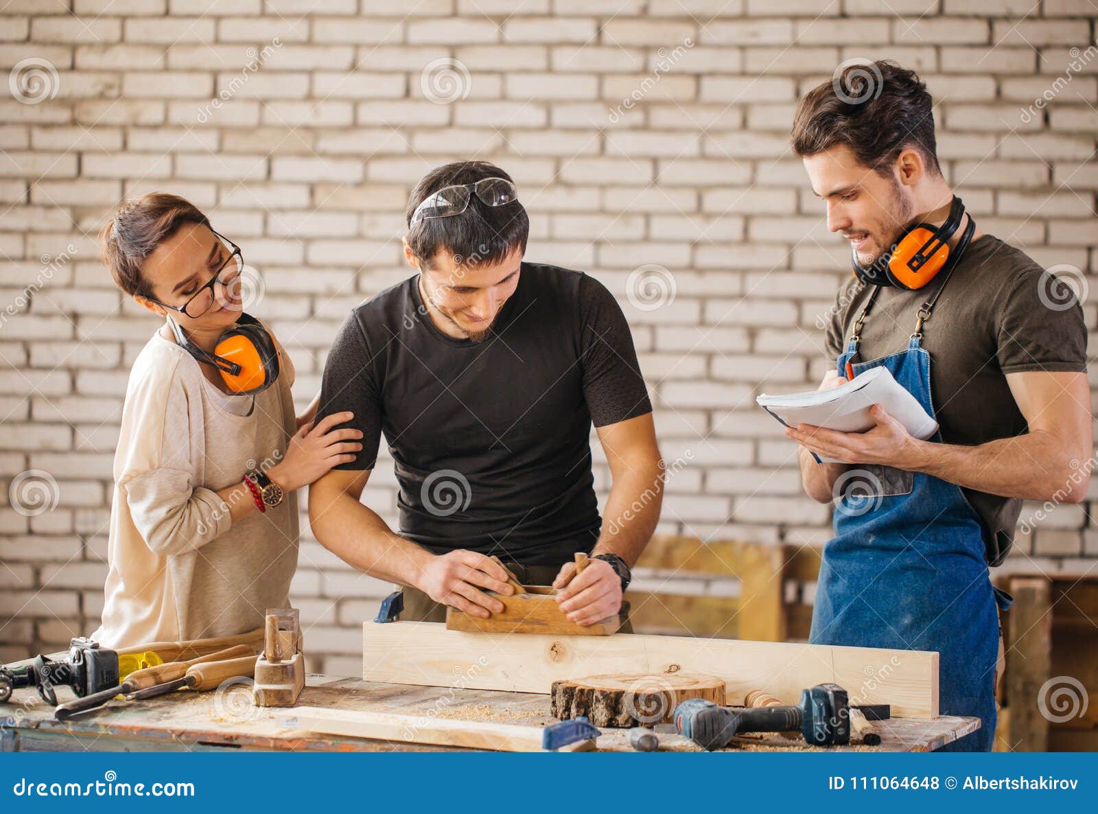 Carpenter with Students in Woodworking Workshop Stock Photo - Image of ...