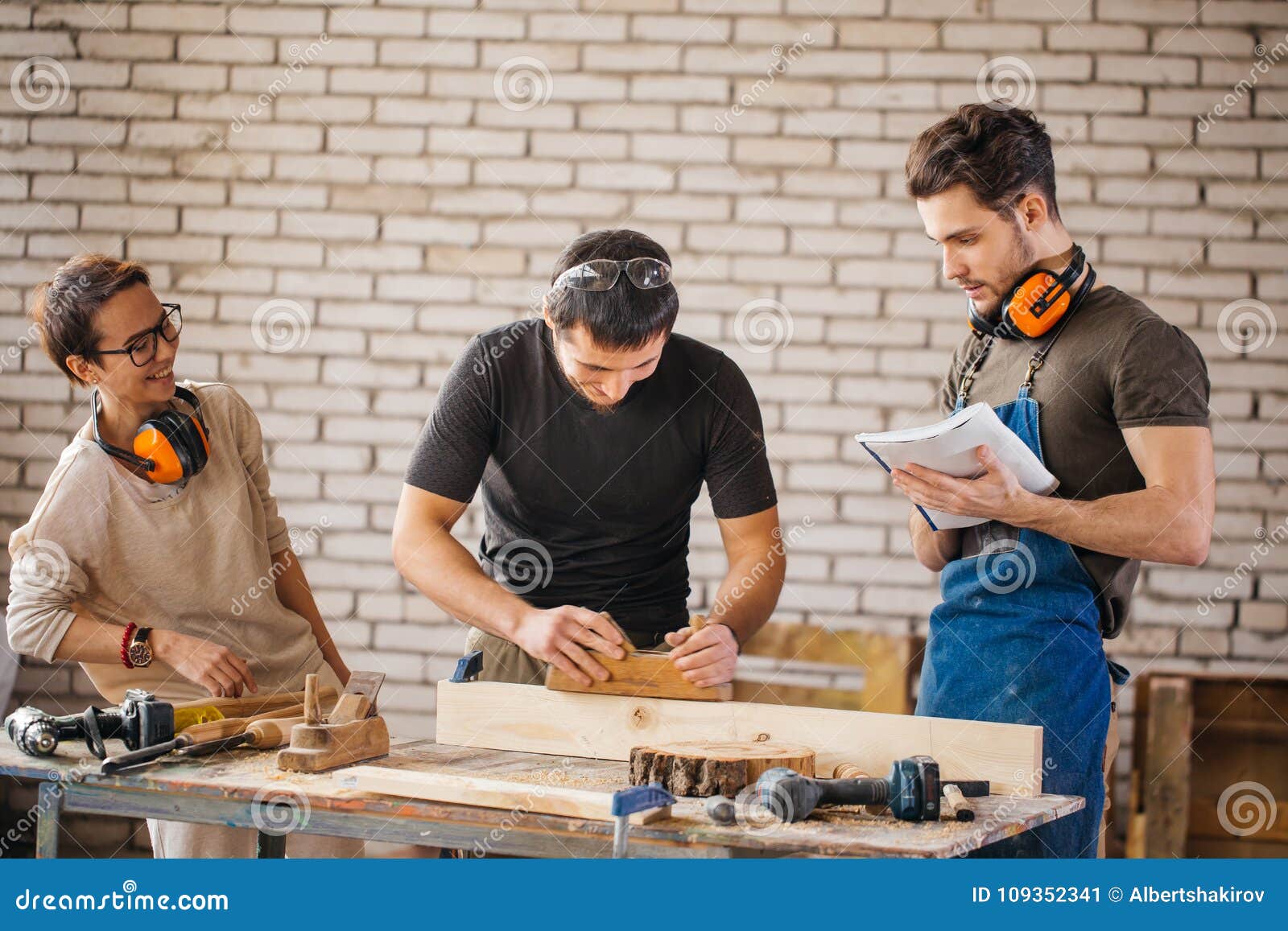 Carpenter with Students in Woodworking Workshop Stock Image - Image of ...