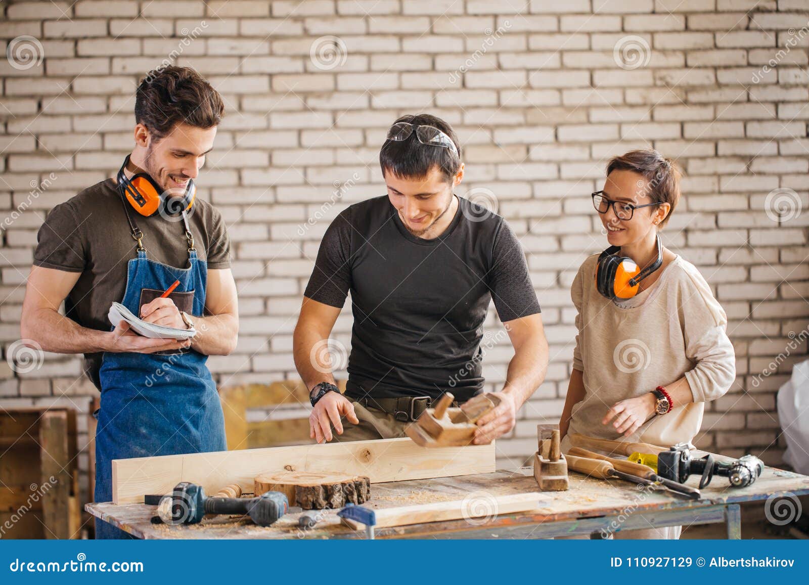 Carpenter with Students in Woodworking Workshop Stock Image - Image of ...