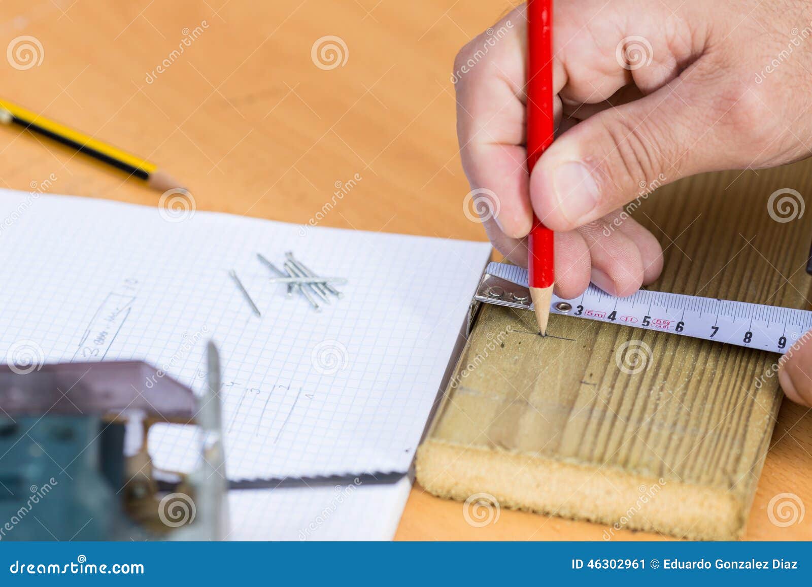 Carpenter taking steps stock image. Image of equipment - 46302961