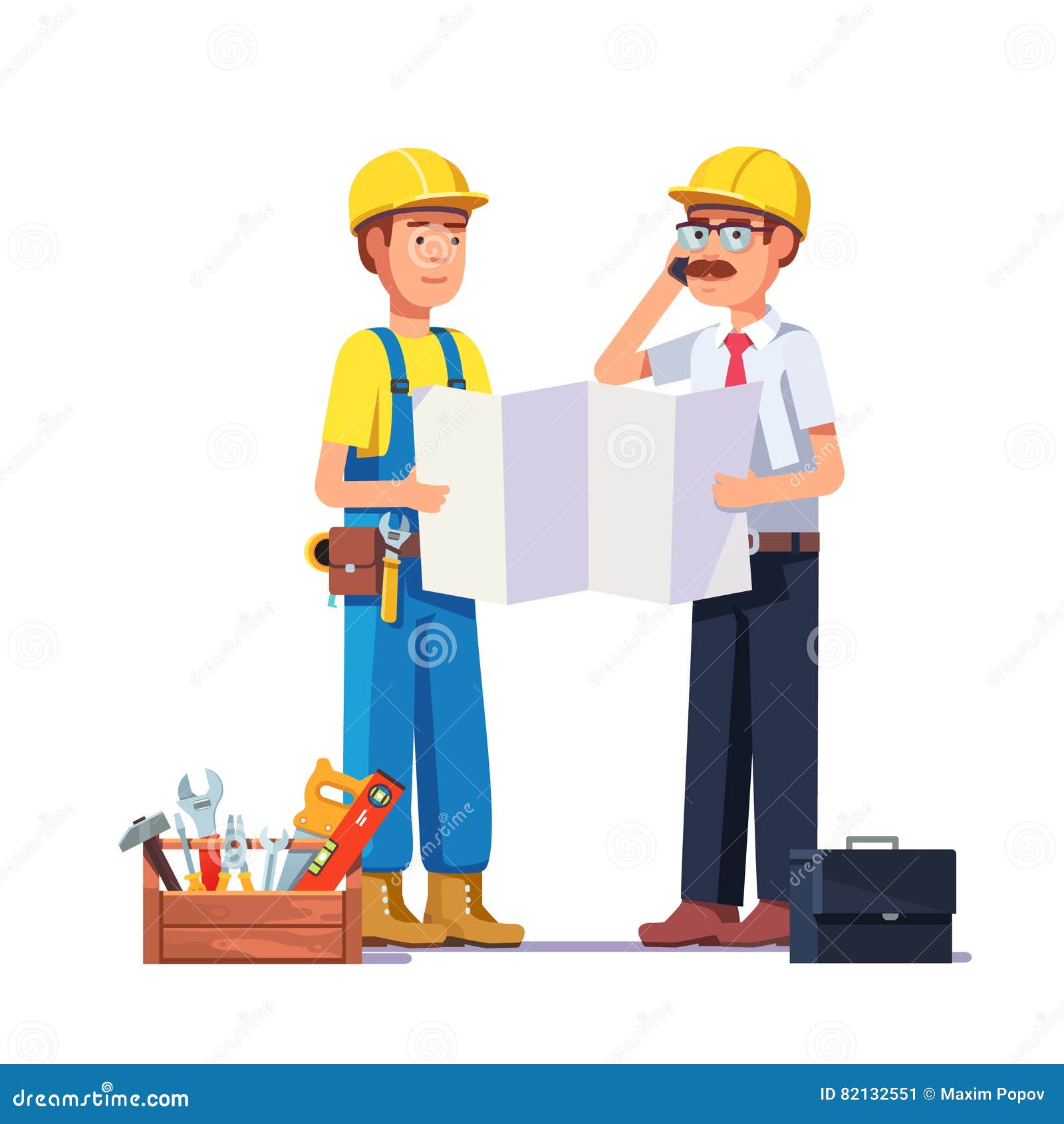 Carpenter Talking with Foreman or Architect Stock Vector - Illustration ...