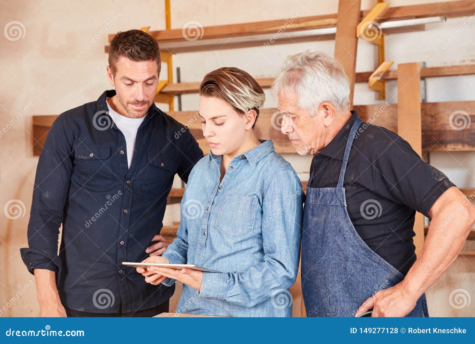 Carpenter Team with Tablet Computer Stock Photo - Image of teamwork ...