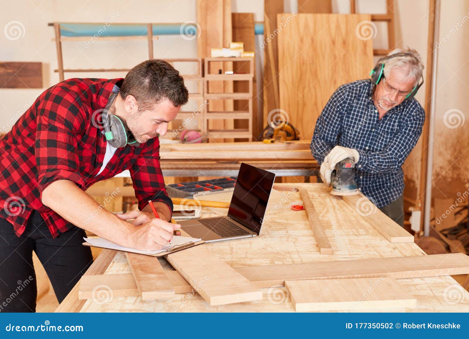Carpenter Team Together in the Workshop Stock Photo - Image of safety ...