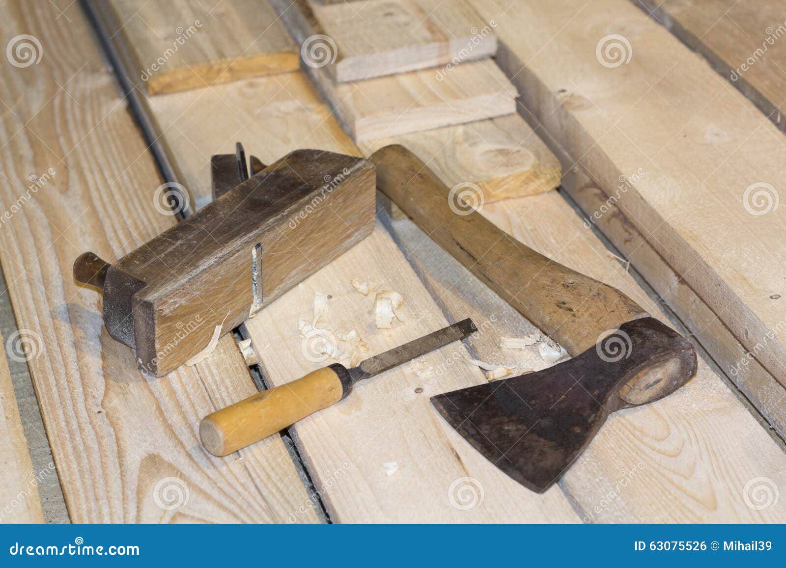 Carpenter Tools Axe Plane and Chisel Stock Photo - Image of hand, board ...