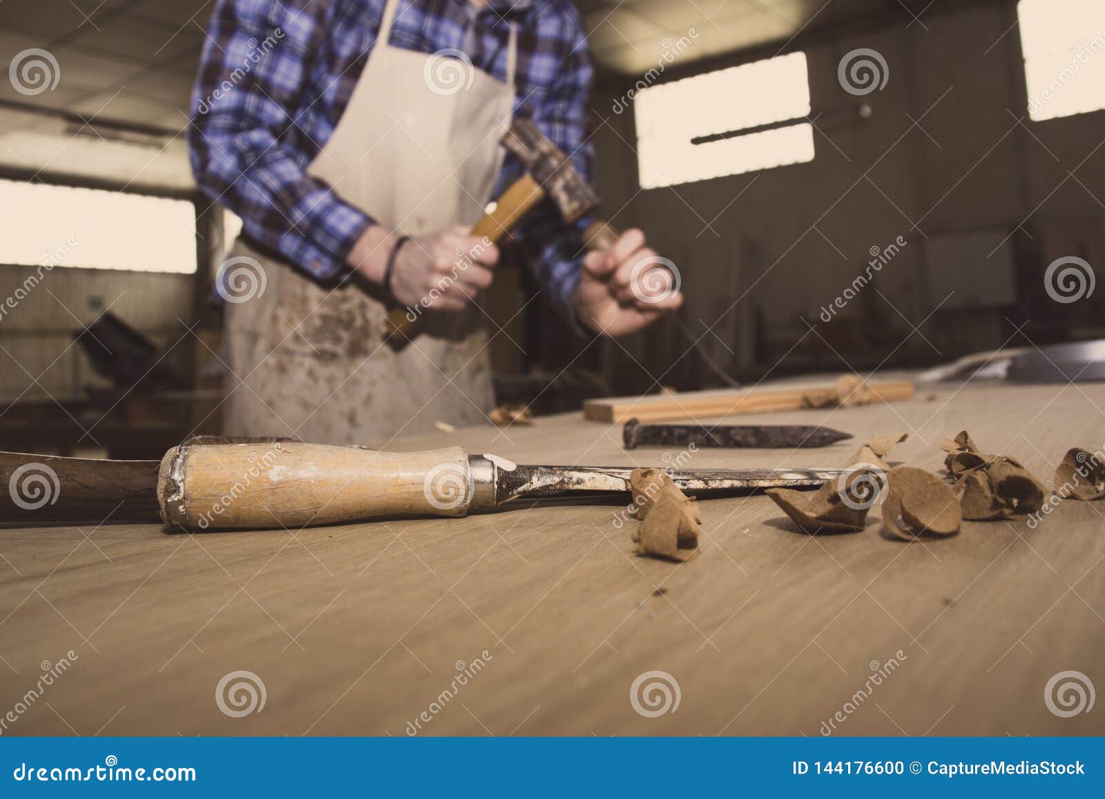 Carpenter Tools. Chisel or Gouge for Wood on Carpenter Working at ...