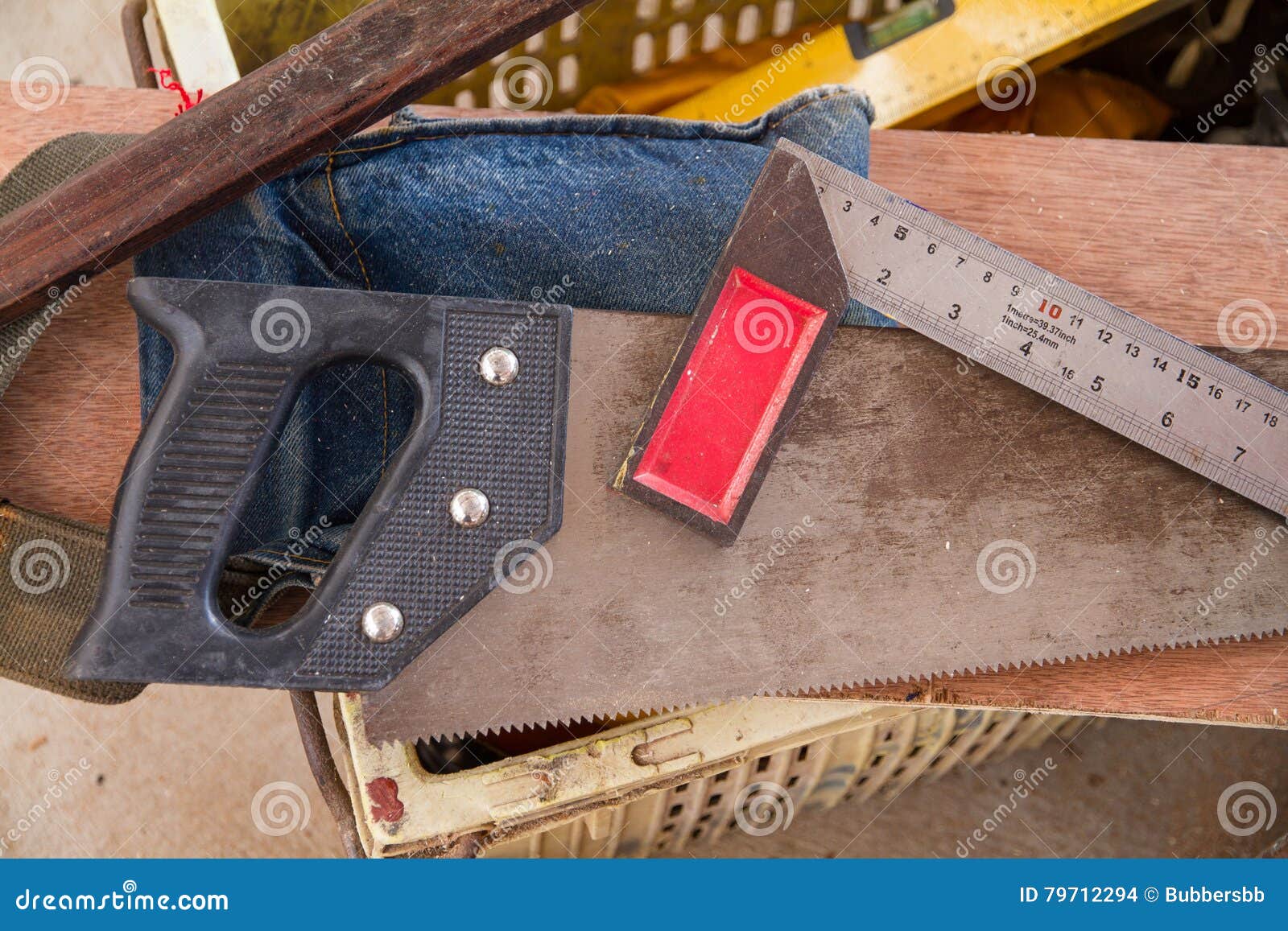 Carpenter Tools.hacksaw and Measuring Tools. Stock Photo - Image of ...