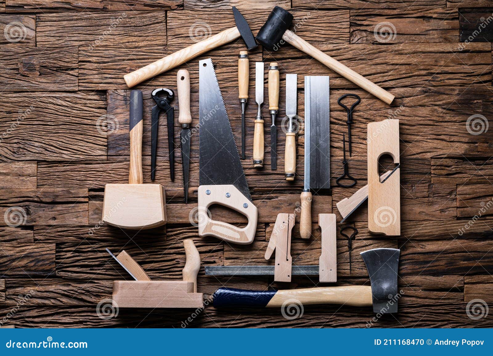 Carpenter Tools in House Shape Stock Photo - Image of hobby, hammer ...