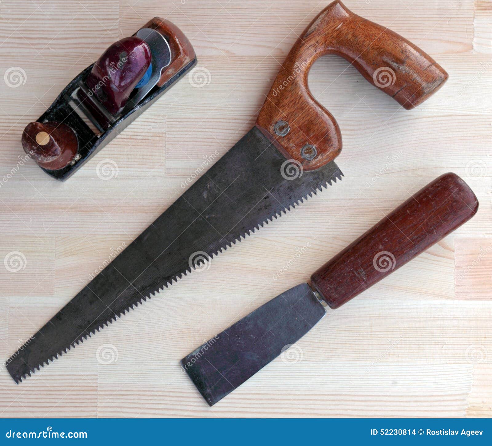 Carpenter Tools Plane, Saw and Chisel Stock Photo - Image of handyman ...