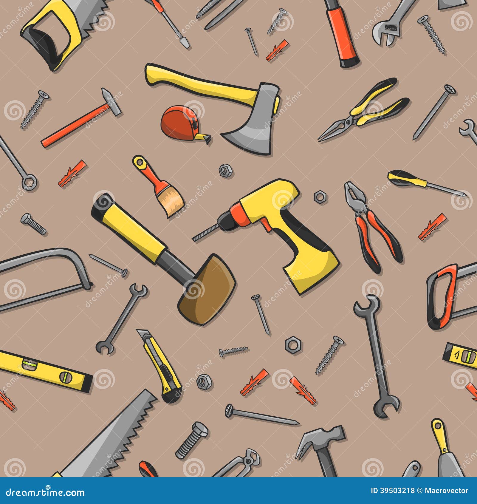 Carpenter Tools Seamless Pattern Stock Vector - Illustration of brown ...