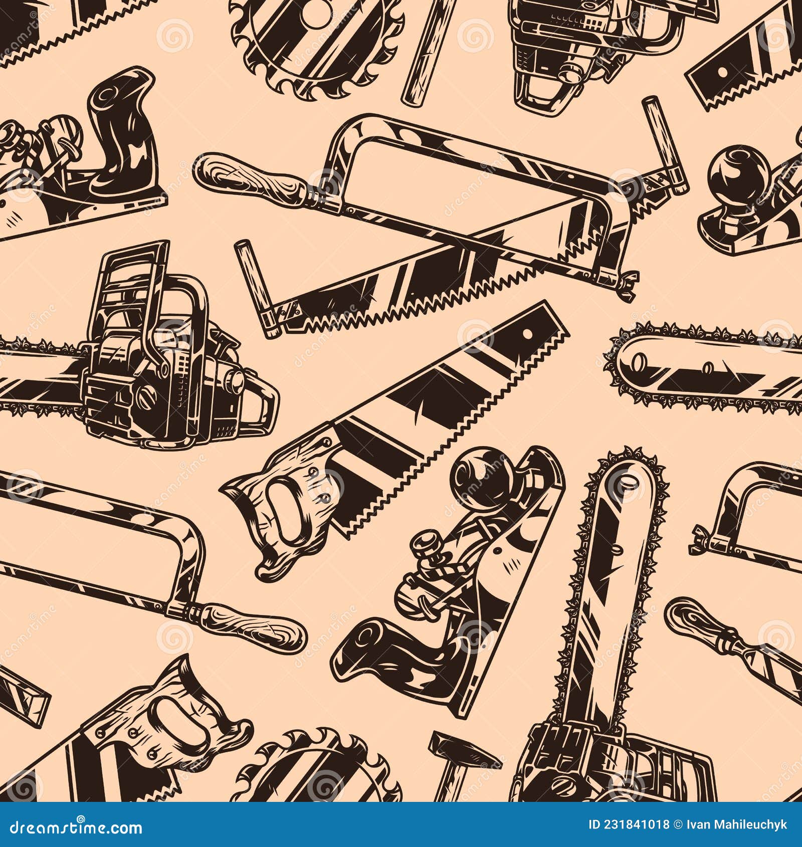 Carpenter Tools Vintage Seamless Pattern Stock Vector - Illustration of ...