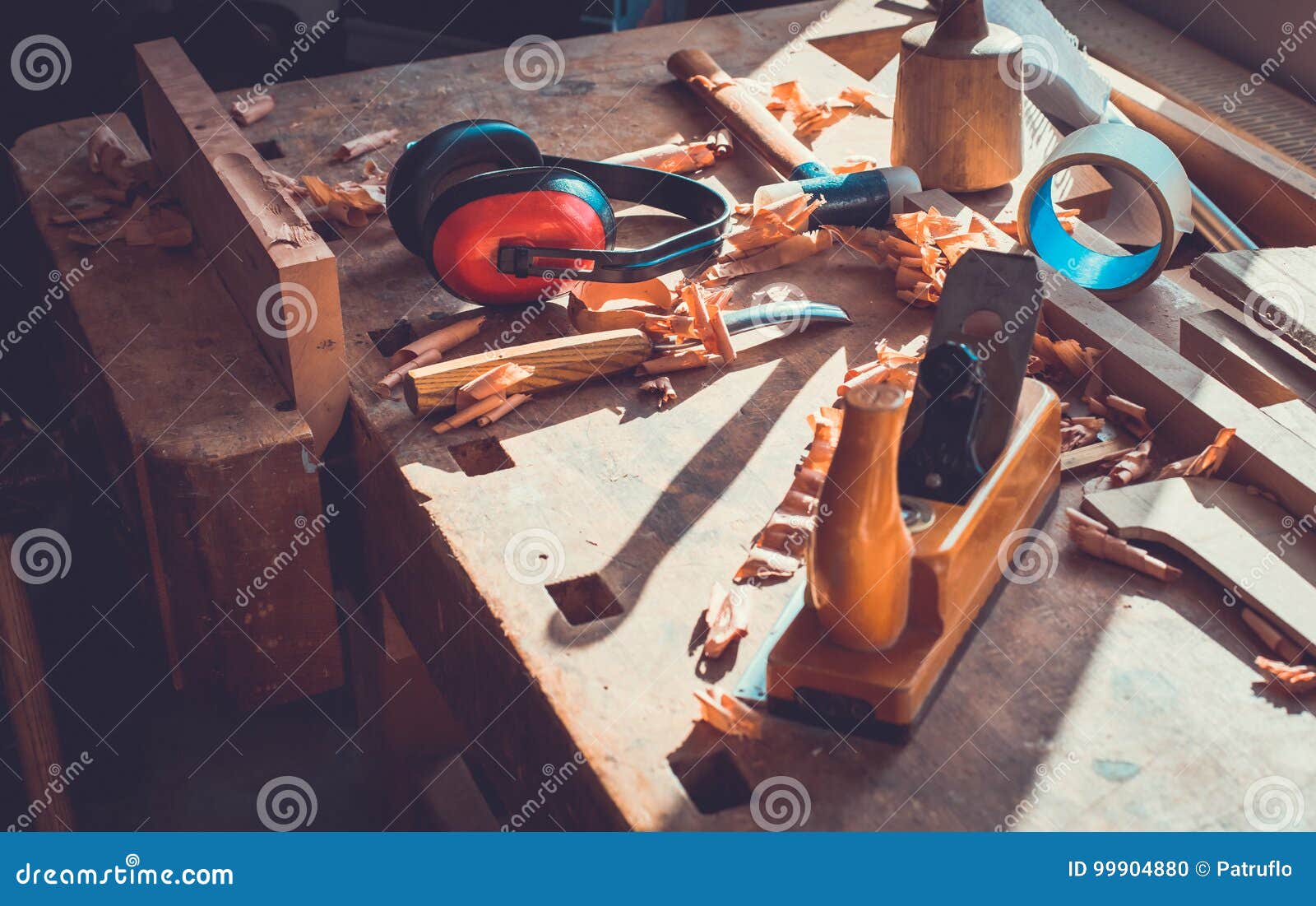 Carpenter Tools on Wood Table Background, Carpenter Tools in Pine Wood ...