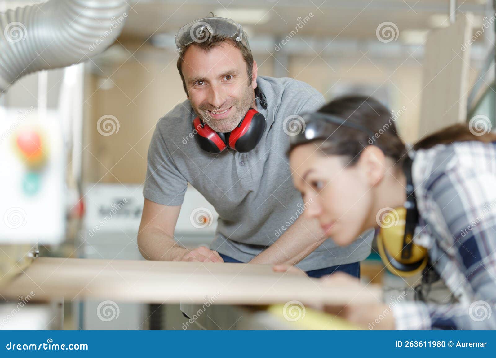 Carpenter Training Female Apprentice Smiling Stock Photo - Image of ...