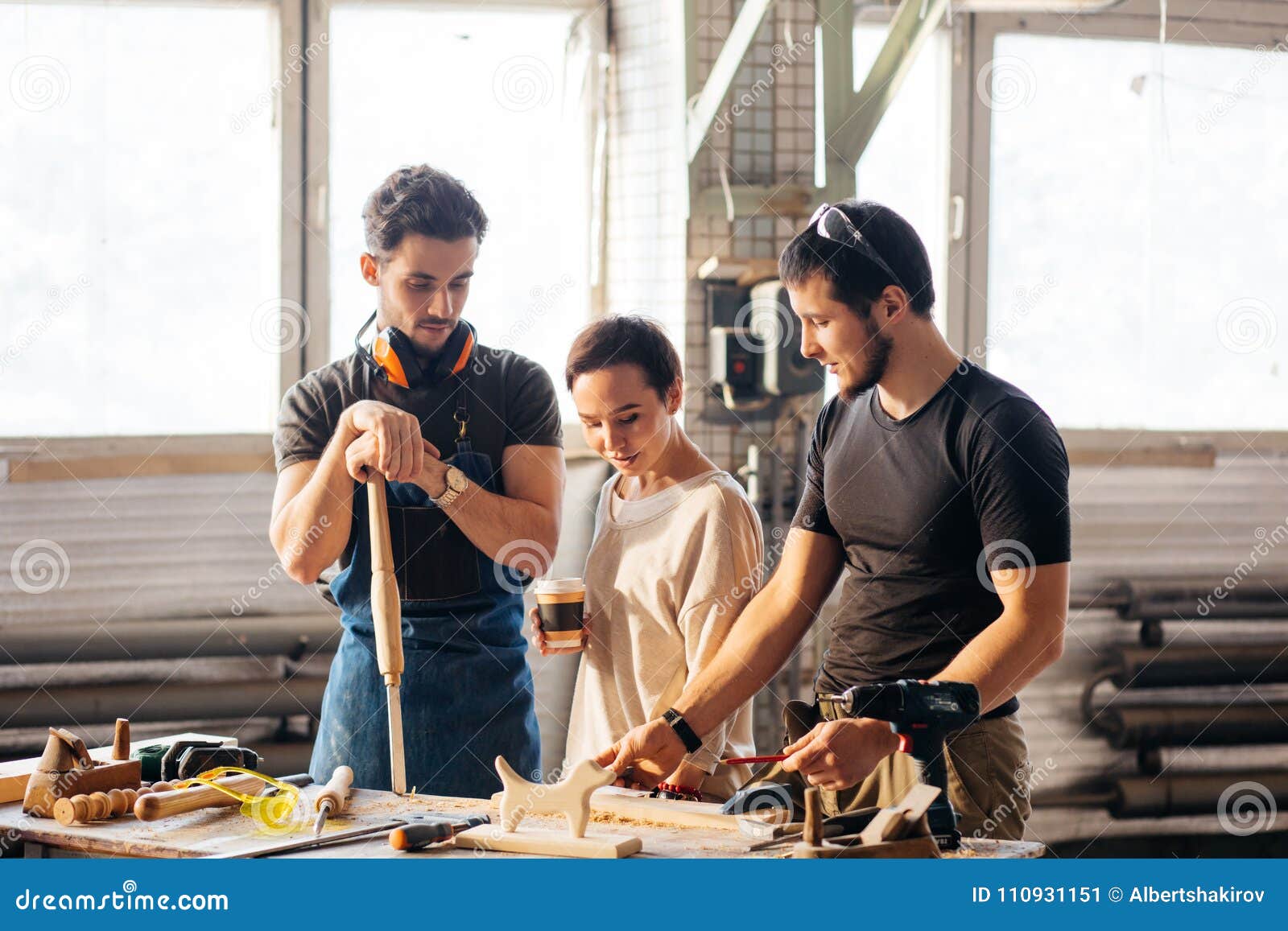 Carpenter Training Female Apprentice To Use Plane Stock Image - Image ...