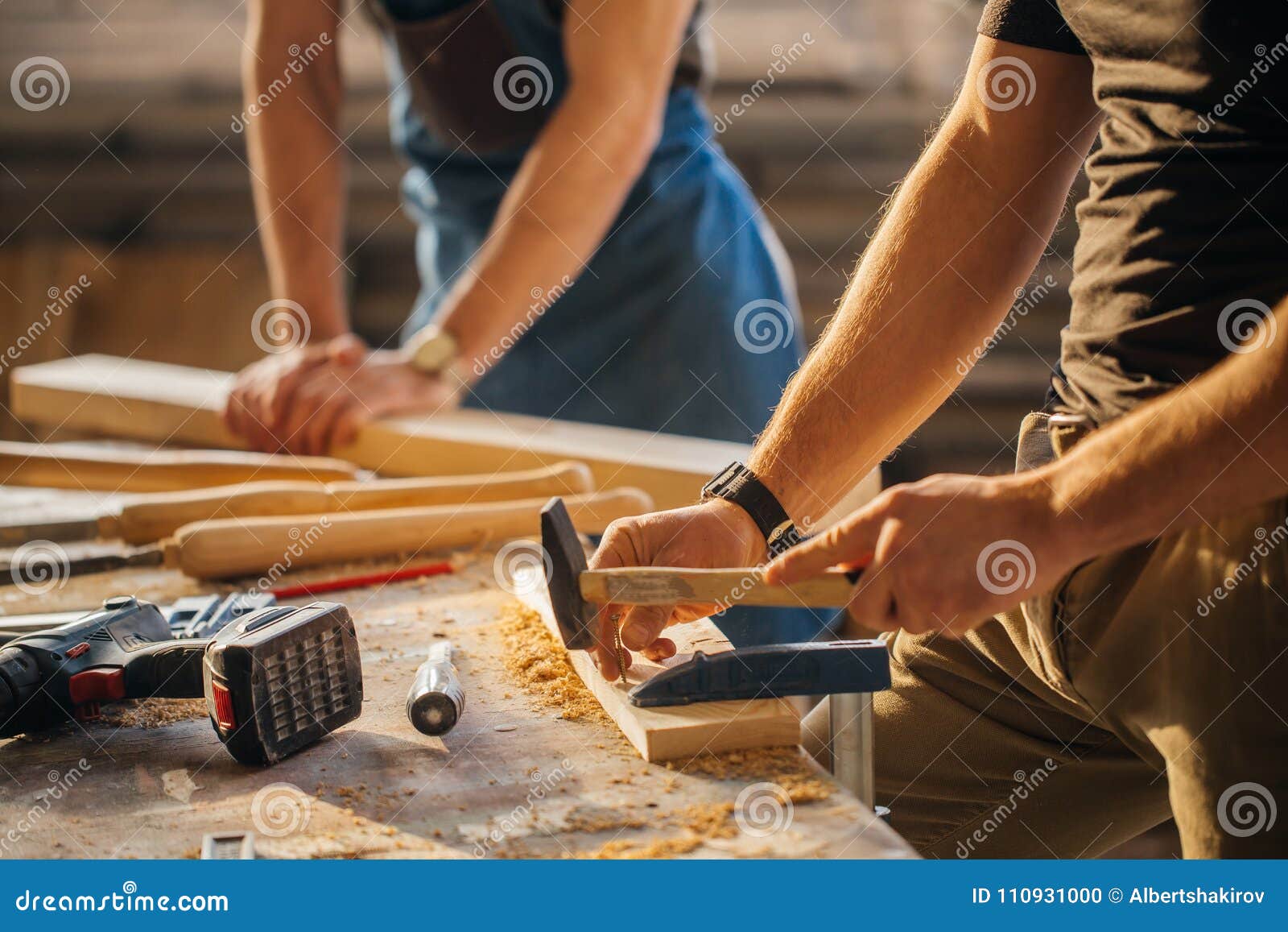 Carpenter with Students in Woodworking Workshop Stock Photo - Image of ...