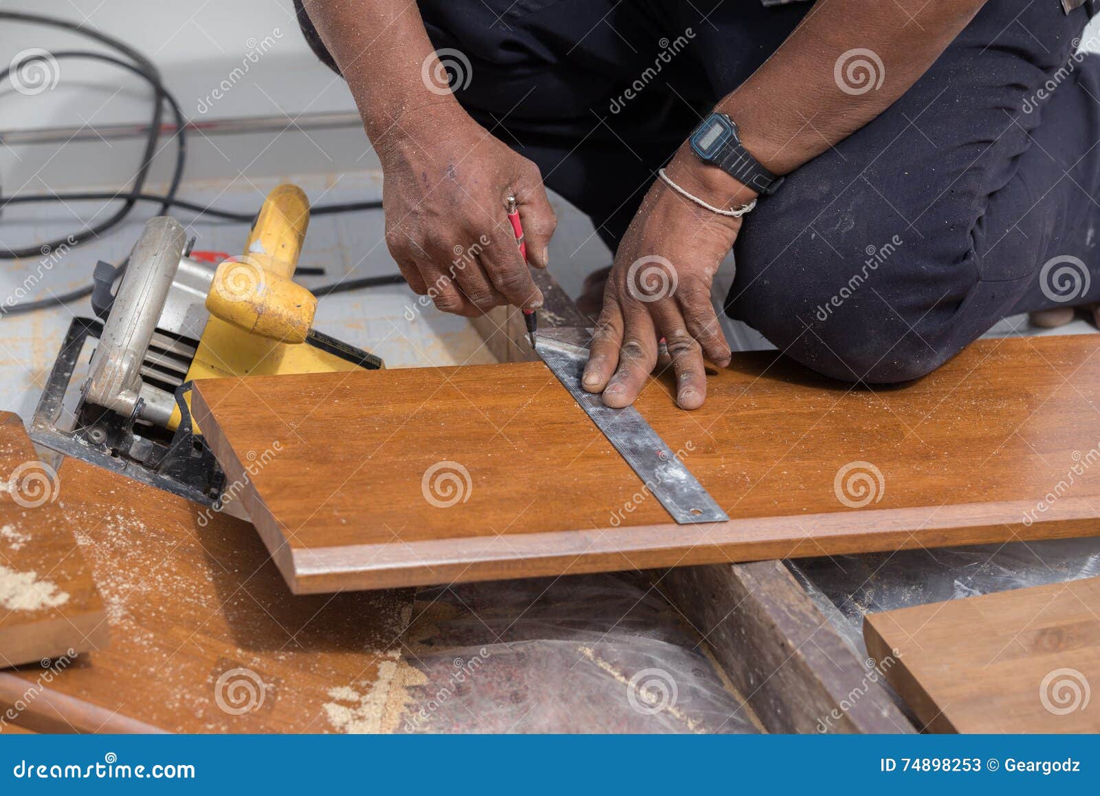Carpenter Use Ruler To Measuring Wood Stock Image - Image of foreman ...