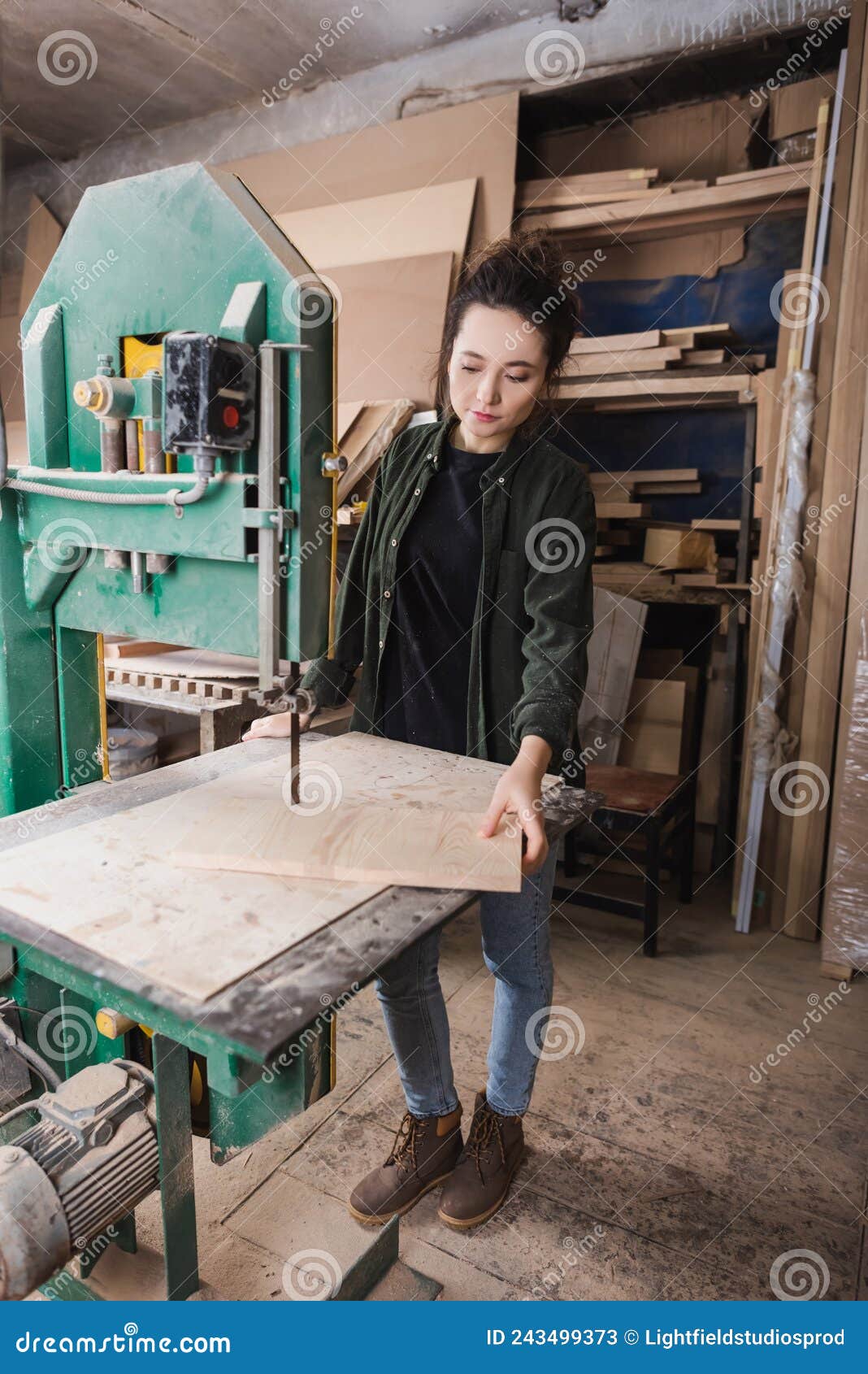 Carpenter Using Band Saw while Working Stock Image - Image of ...