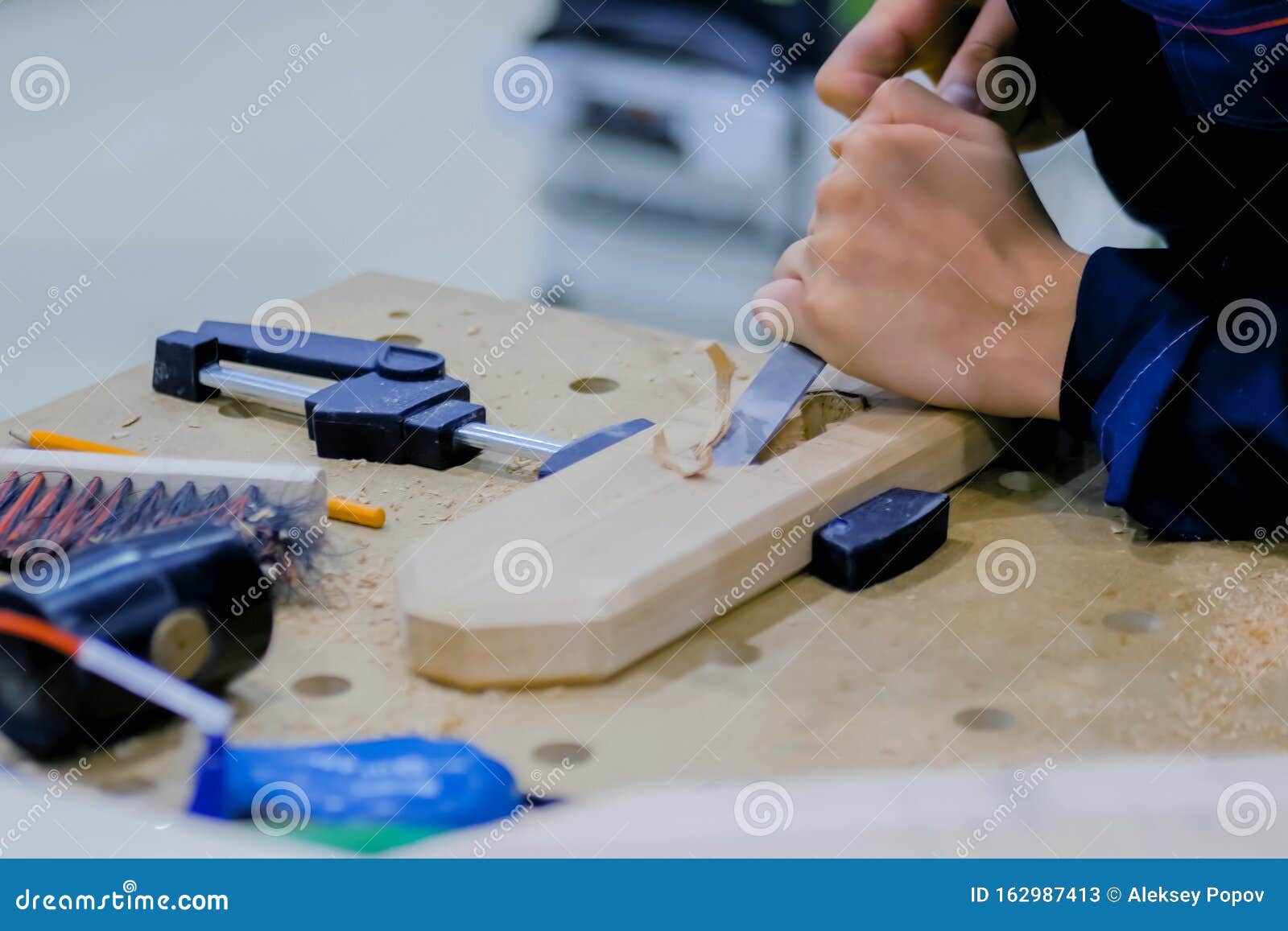 Carpenter Using Chisel To Carve Wood Stock Image - Image of closeup ...