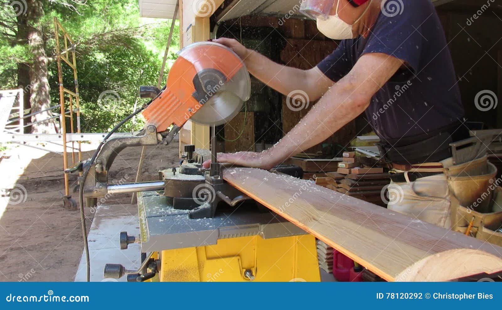 A Carpenter Using a Chop Saw Stock Footage - Video of construction ...