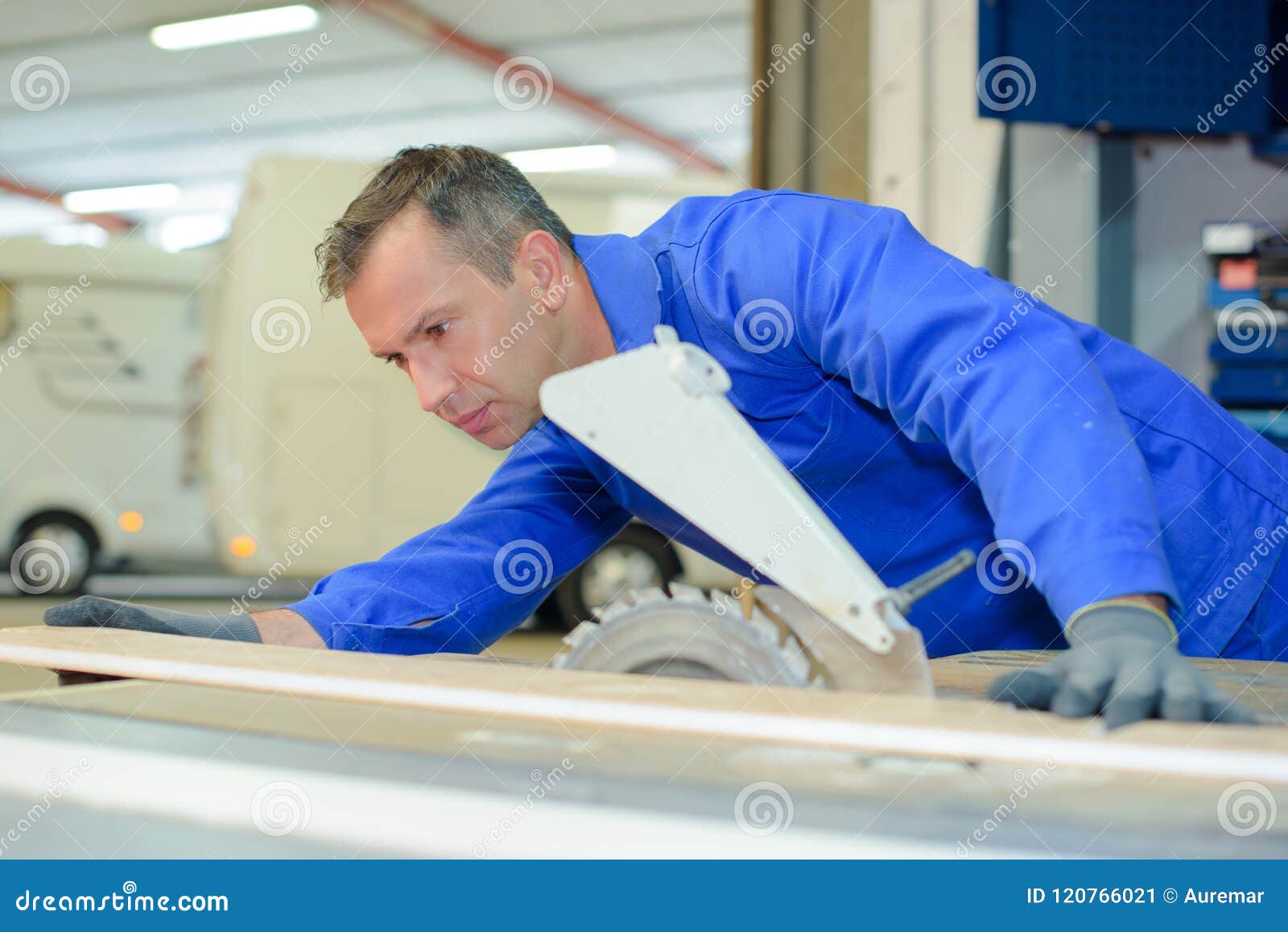 Carpenter Using Circular Bench Saw Stock Image - Image of worker ...