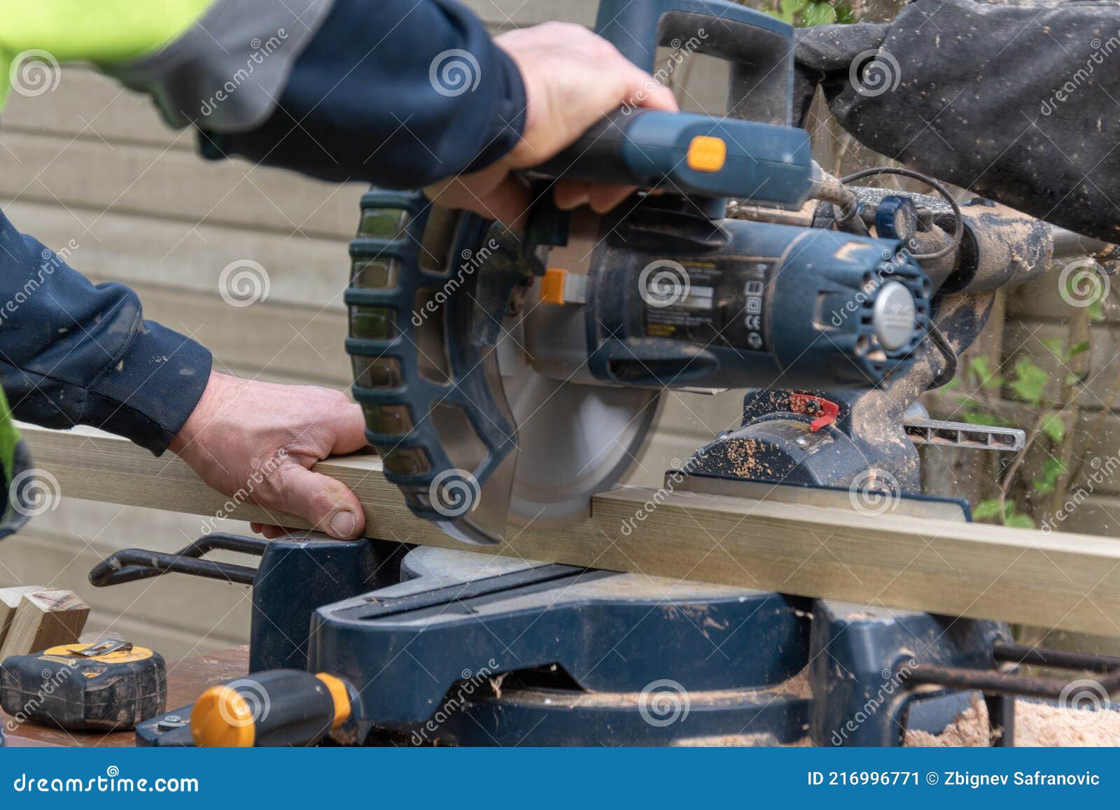 Carpenter Using Circular Saw in DIY Project. Stock Image - Image of ...