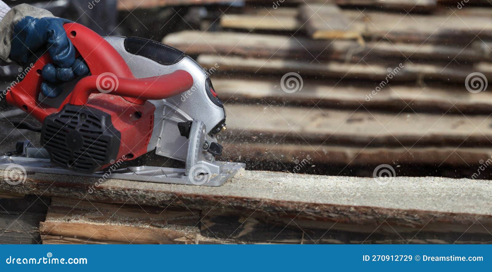 Carpenter Using Circular Saw Works Outdoors Stock Image - Image of ...