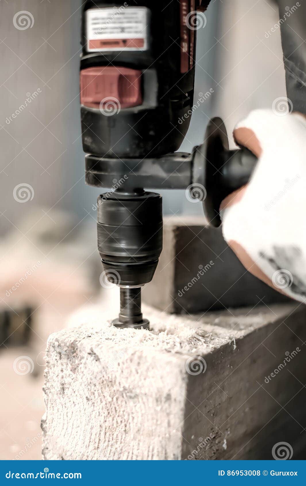 Carpenter Using Electric Drill for His Job in Carpentry Workshop Stock ...