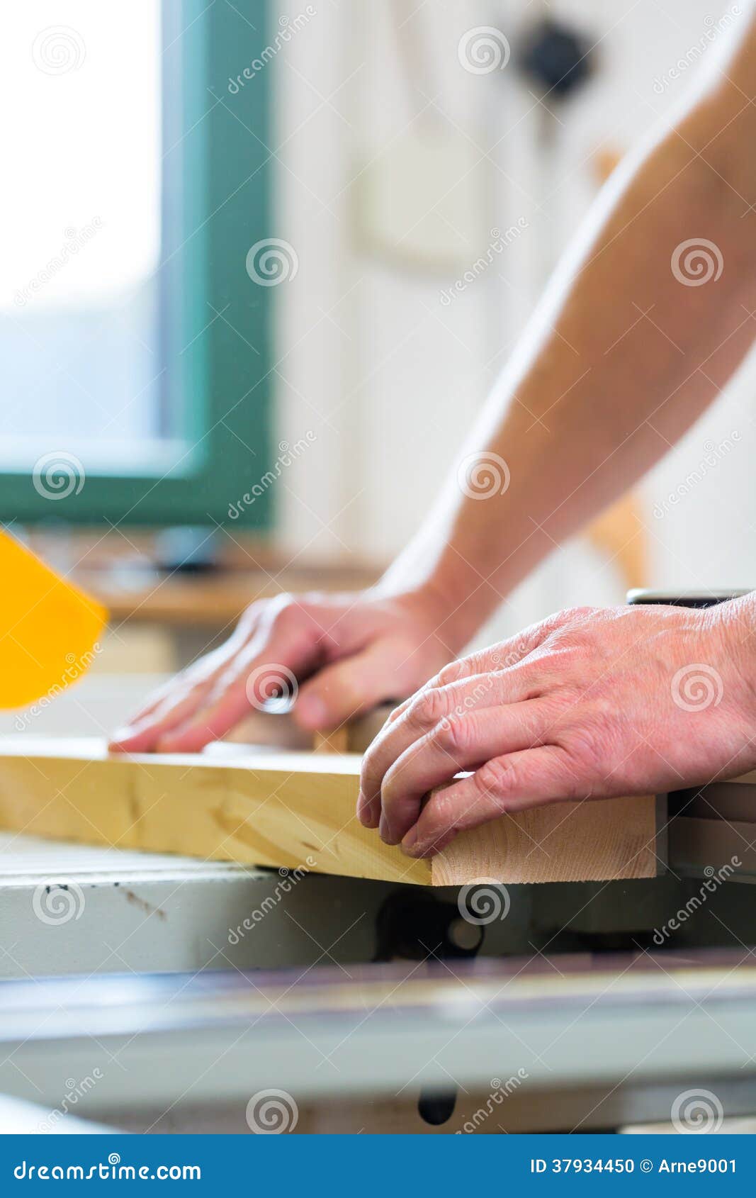 Carpenter Using Electric Saw in Carpentry Stock Photo - Image of ...