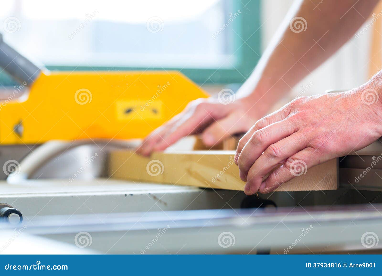 Carpenter Using Electric Saw in Carpentry Stock Photo - Image of boards ...