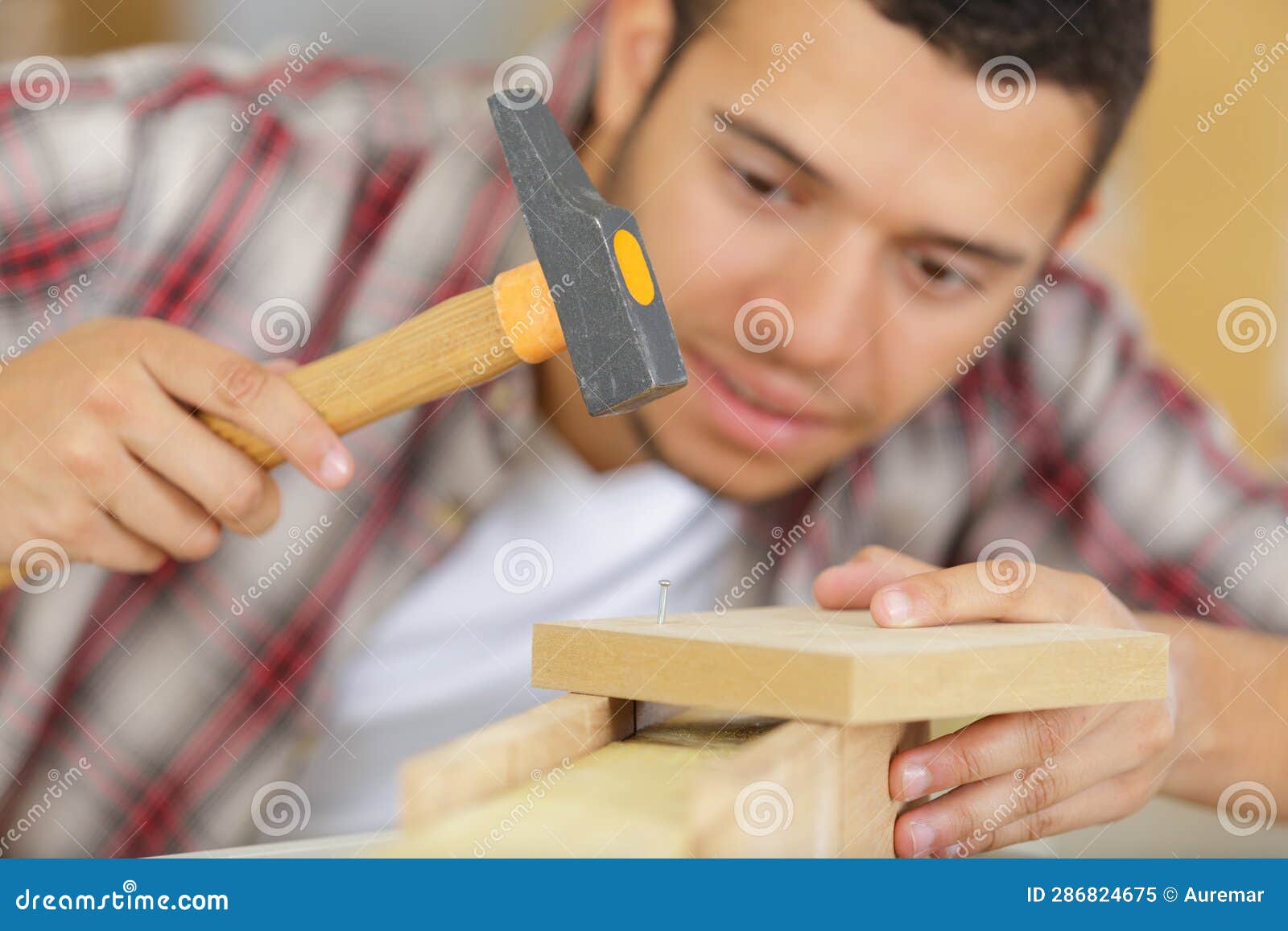 Carpenter Using Hammer on Wood Stock Image - Image of person, craft ...