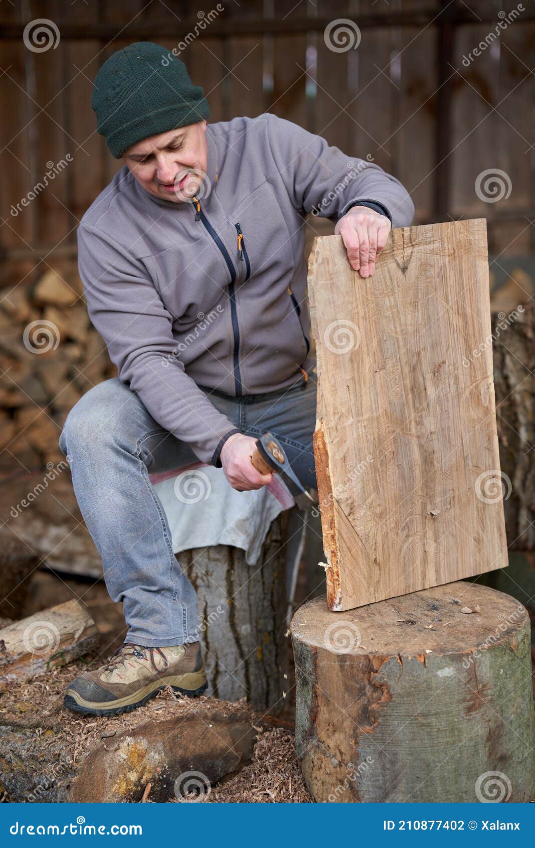 Carpenter Using Hatchet on Walnut Wood Stock Photo - Image of people ...