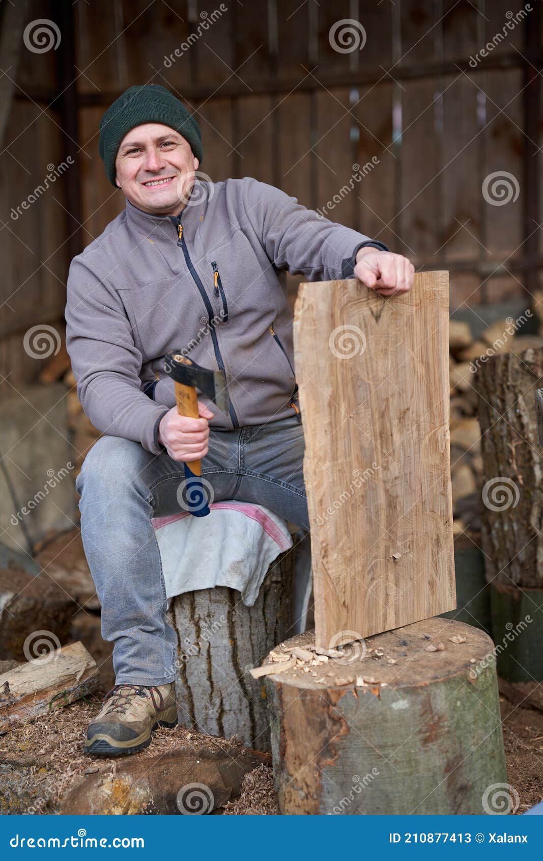 Carpenter Using Hatchet on Walnut Wood Stock Image - Image of craft ...