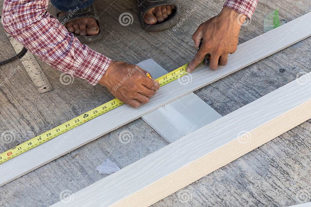 Carpenter Using Ruler To Draw a Line Marking Stock Image - Image of ...