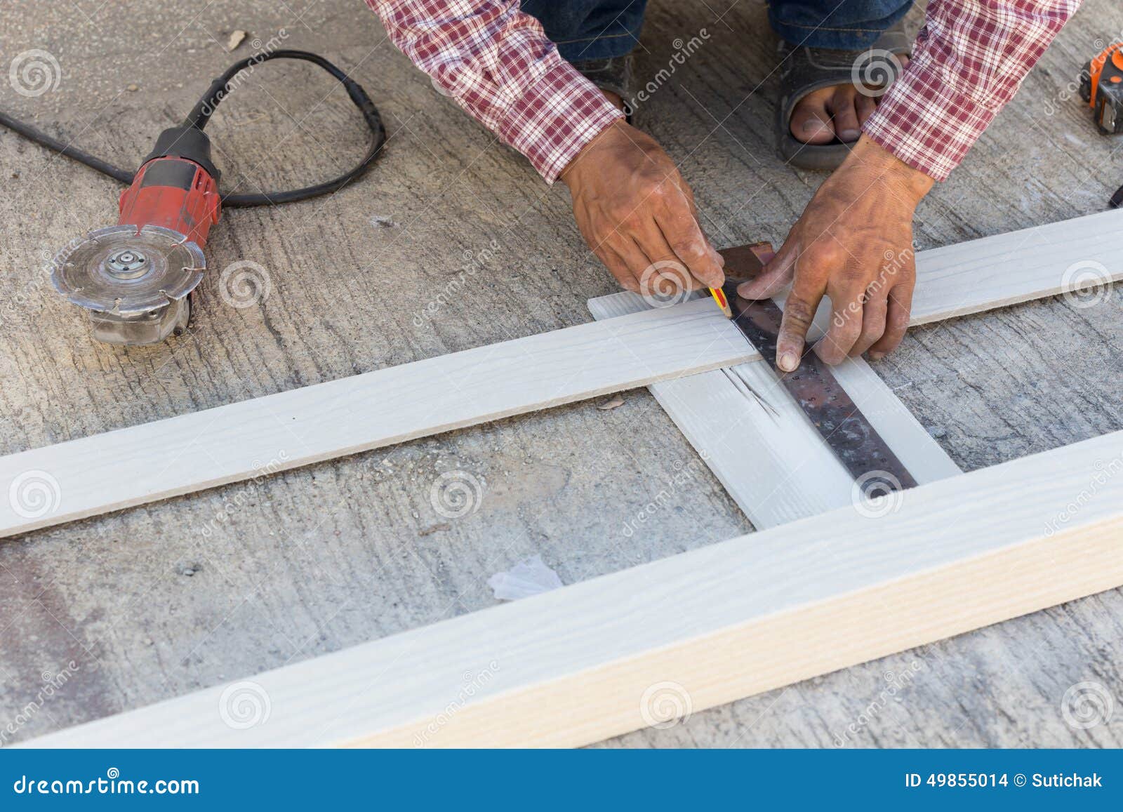 Carpenter Using Ruler To Draw a Line Marking Stock Photo - Image of ...