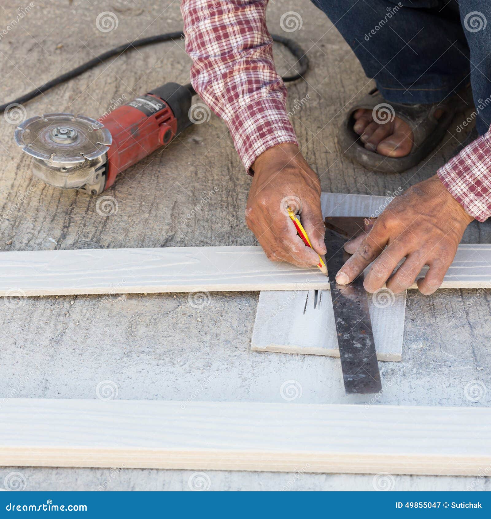Carpenter Using Ruler To Draw a Line Marking Stock Image - Image of ...