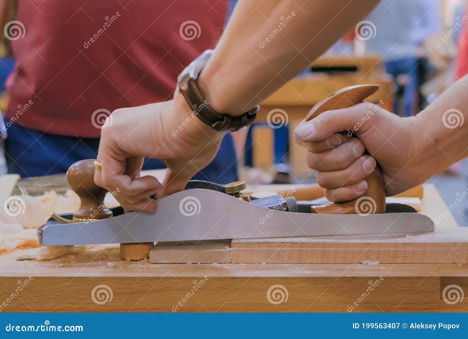 Carpenter Using Spokeshave or Plane To Shape Wood Board - Close Up Side ...