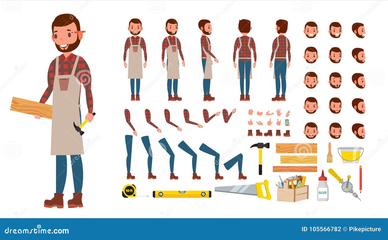 Carpenter Vector. Animated Professional Character Creation Set Stock ...