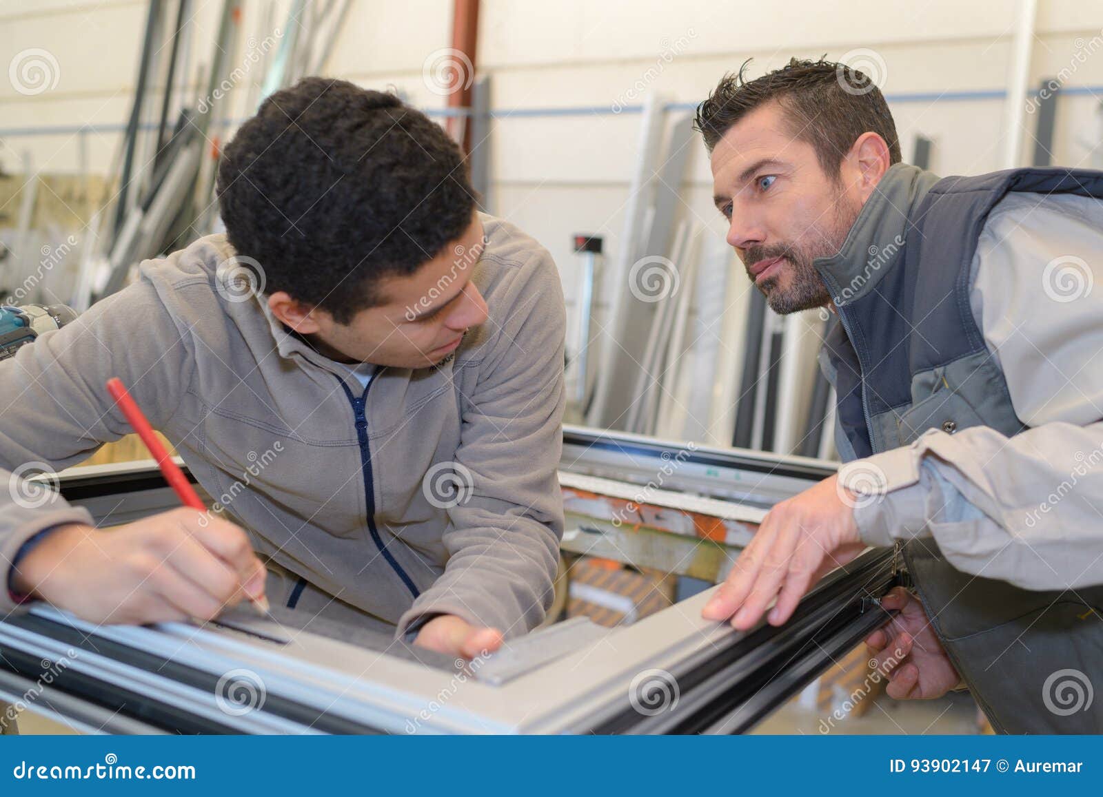 Carpenter on Window Frame in Workshop Stock Image - Image of windows ...