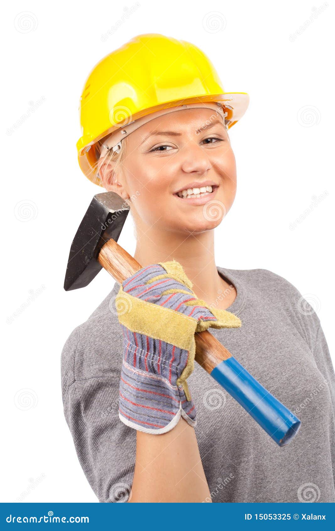 Carpenter Woman with Hammer Stock Image - Image of female, hammer: 15053325