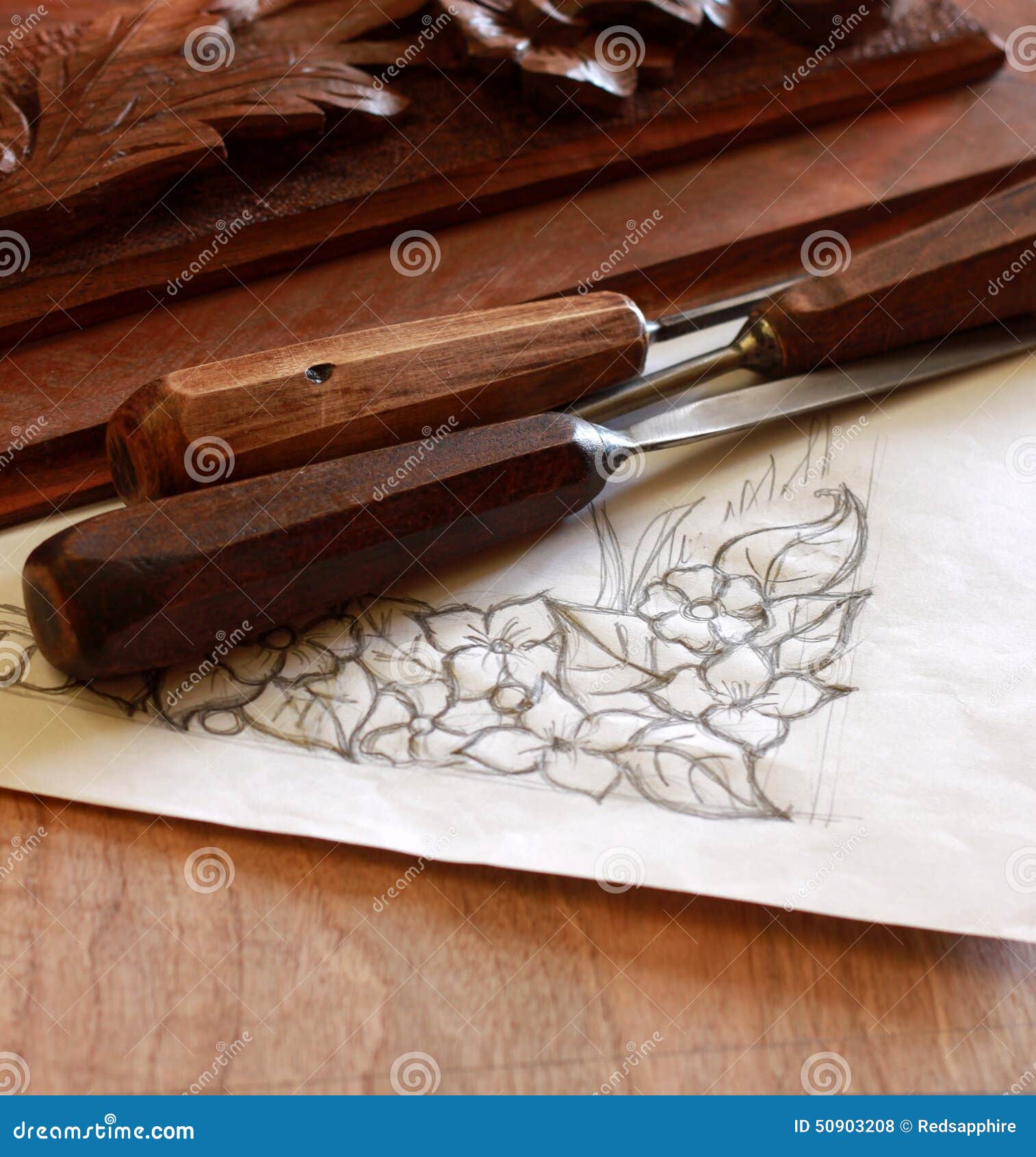 Carpenter Wood Chisel Tool with Carving and Drawing Stock Photo - Image ...