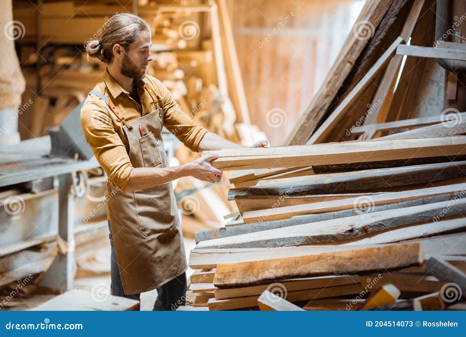 Carpenter at the Wood Storage Stock Image - Image of manufacturing ...