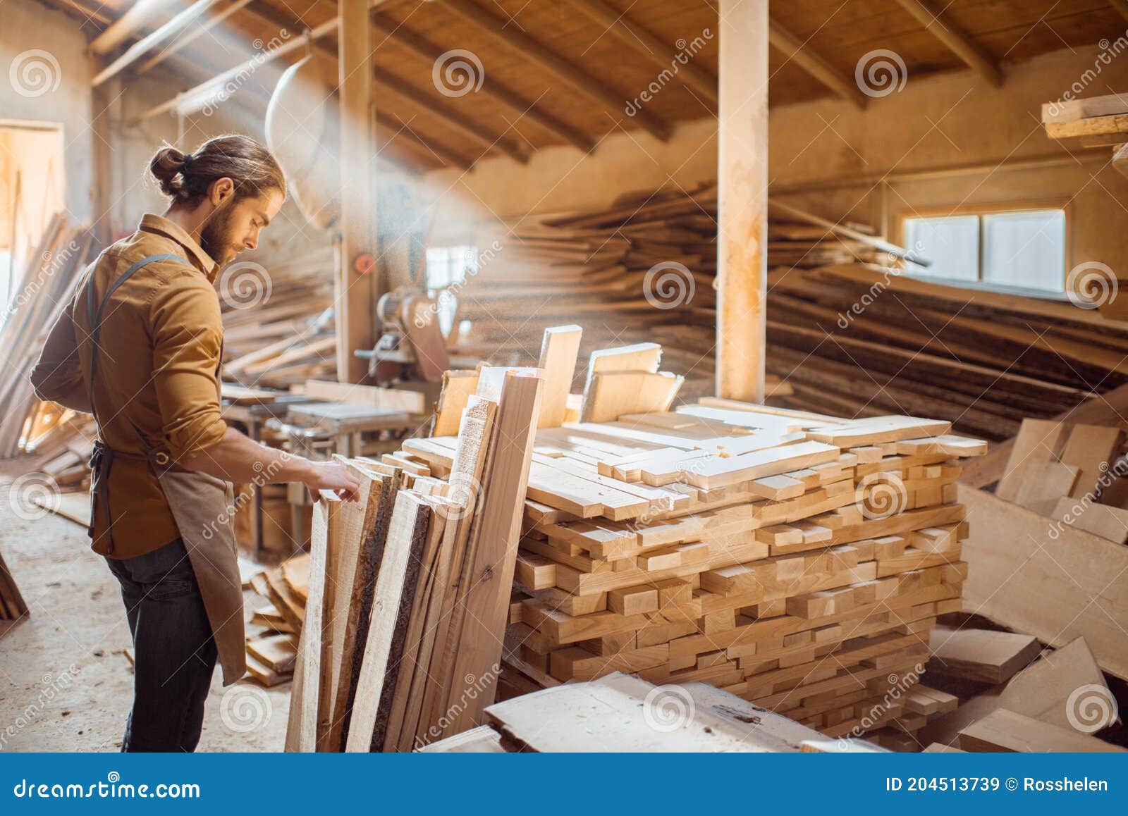 Carpenter at the Wood Storage Stock Image - Image of manufacturing ...