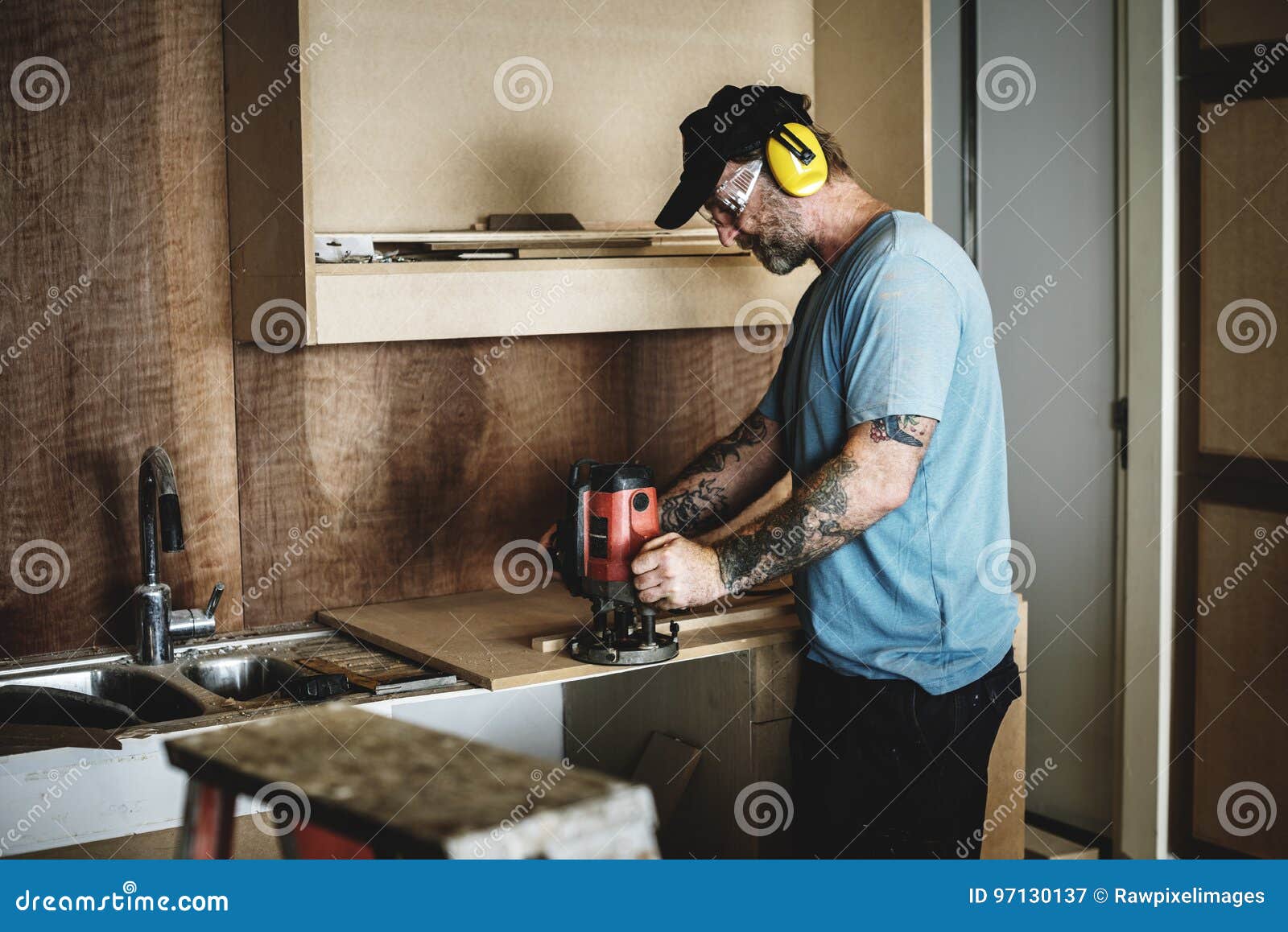 Carpenter Woodworker Working for House Renovation Stock Image - Image ...