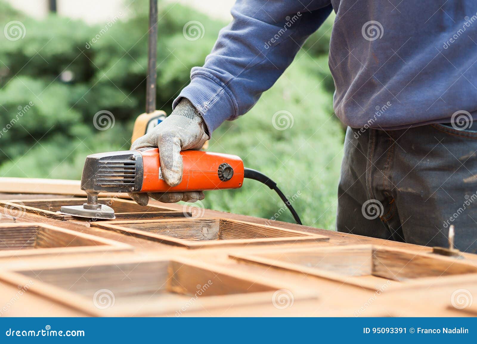 Carpenter at Work with Angular Sander. Stock Image - Image of tool ...